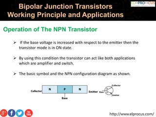 Bipolar junction transistors working principle and applications | PPT