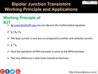 Bipolar junction transistors working principle and applications | PPTX