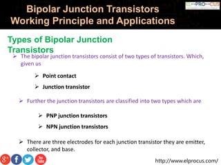 Bipolar junction transistors working principle and applications | PPT