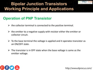Bipolar junction transistors working principle and applications | PPTX