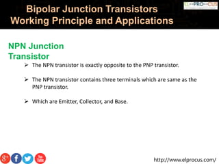 Bipolar junction transistors working principle and applications | PPT