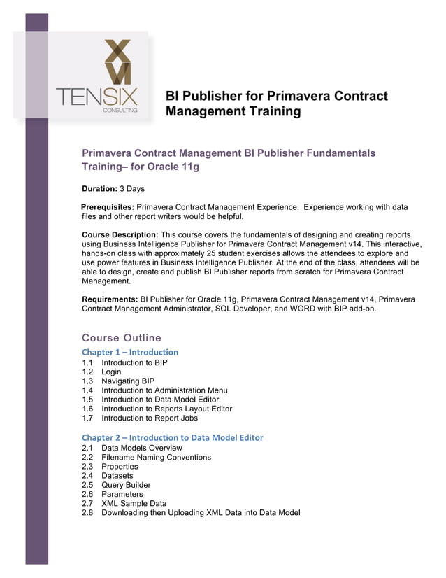 Oracle Business Intelligence Publisher for Primavera Contract ...