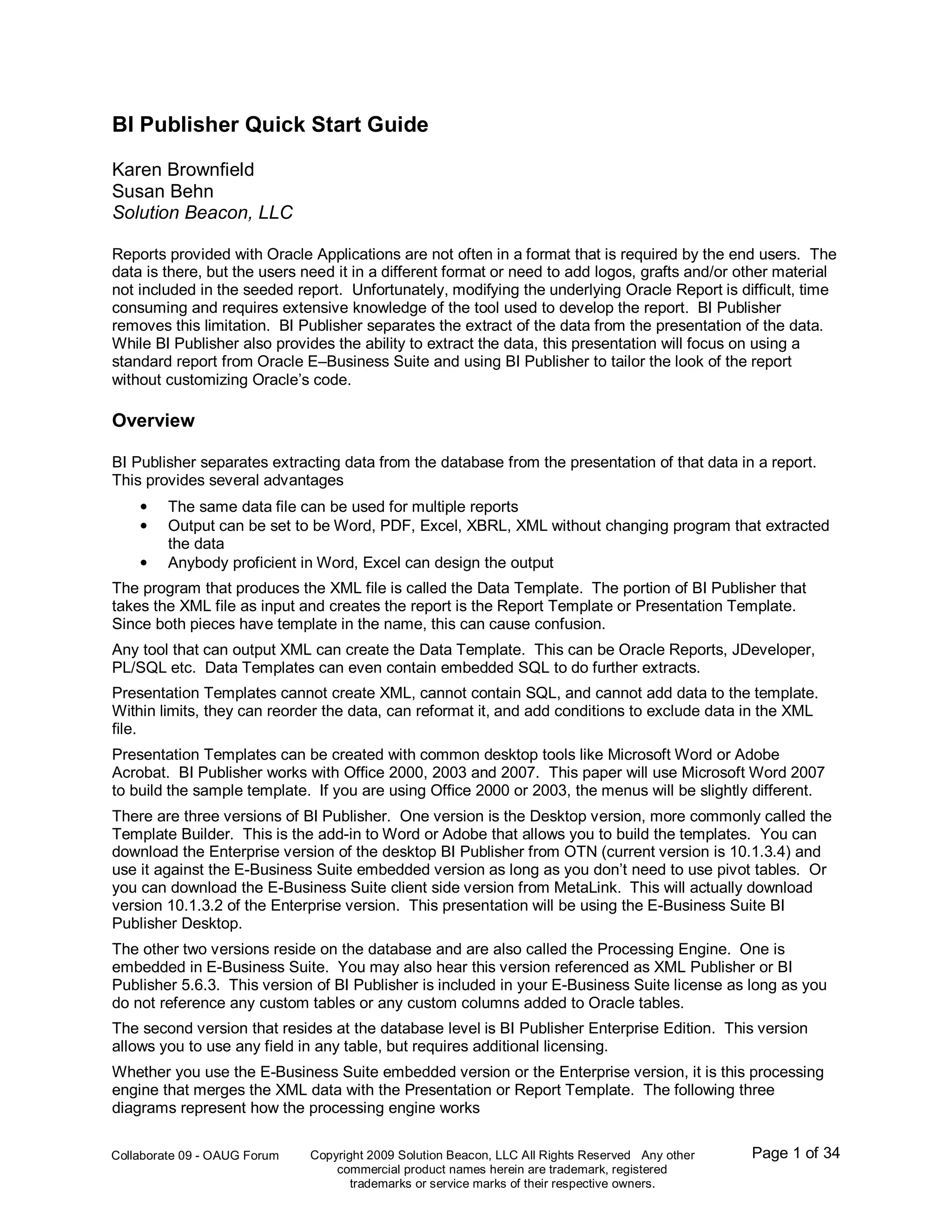 Bi publisher quickstartgudepaper | PDF