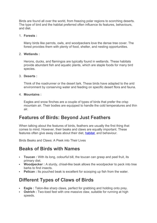 Birds Habitats : Their Features and Types | PDF