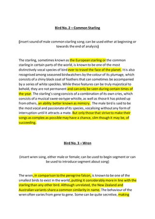 Birdsong: The Call of the Natural World (Script) | DOCX