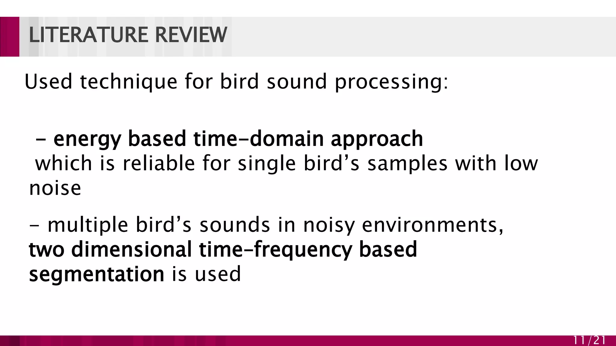 Bird species classification based on their sound | PPTX