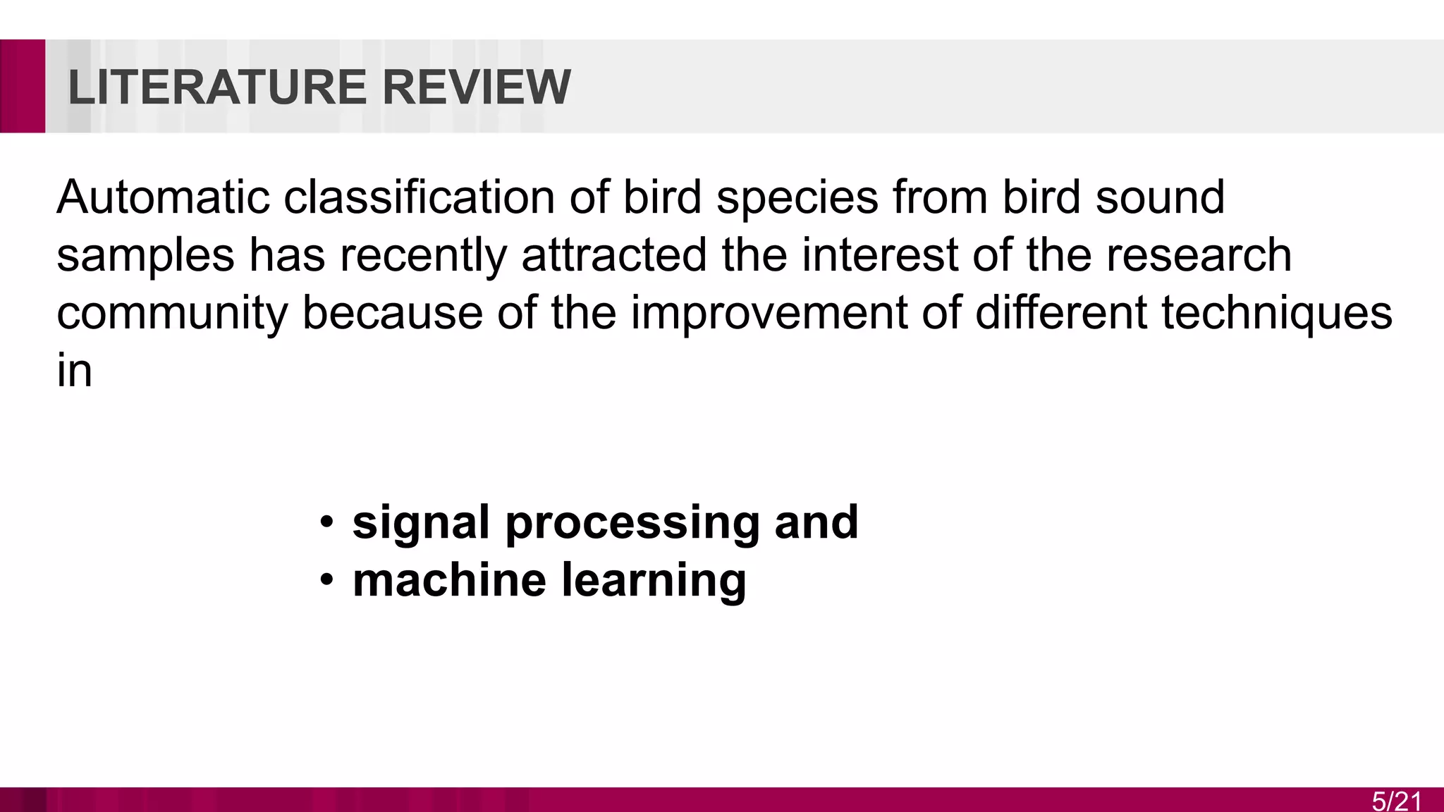 Bird species classification based on their sound | PPTX
