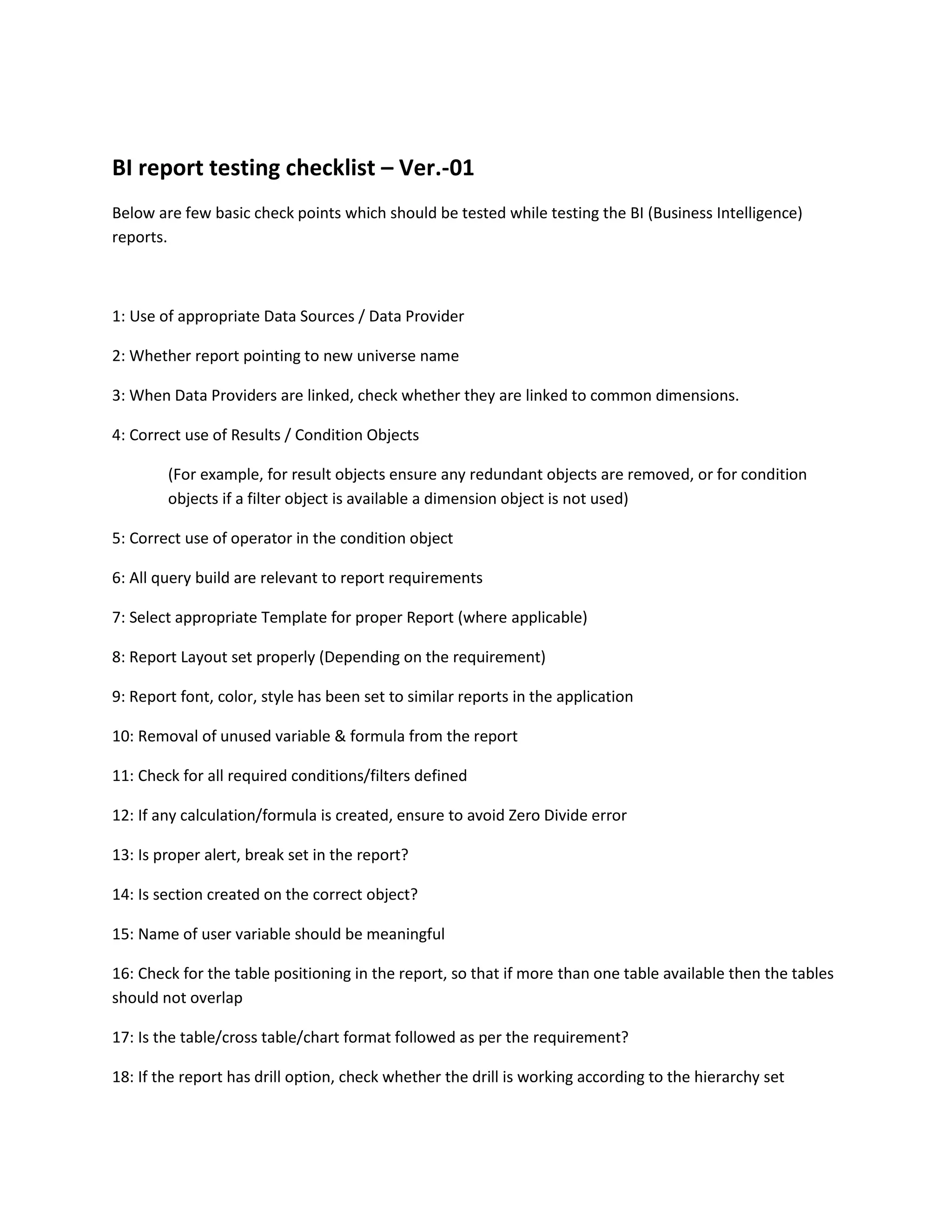 Bi report testing Ver. 01 | DOCX