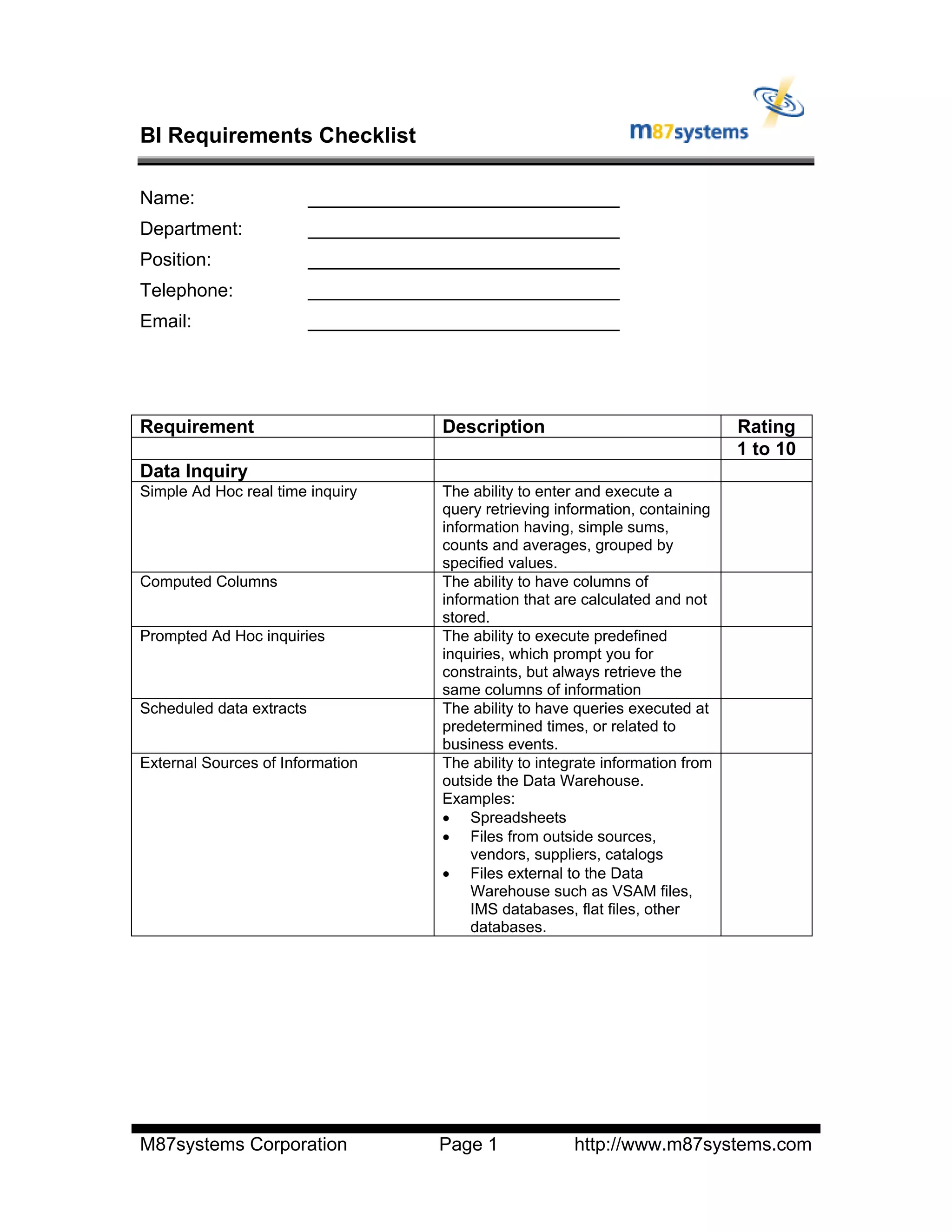 Bi requirements checklist | PDF