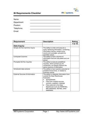 Bi requirements checklist | PDF