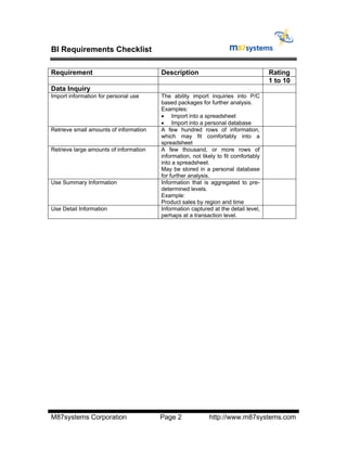 Bi requirements checklist | PDF