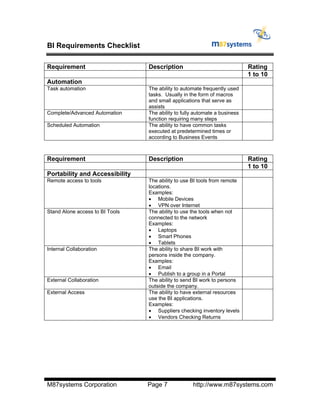 Bi requirements checklist | PDF