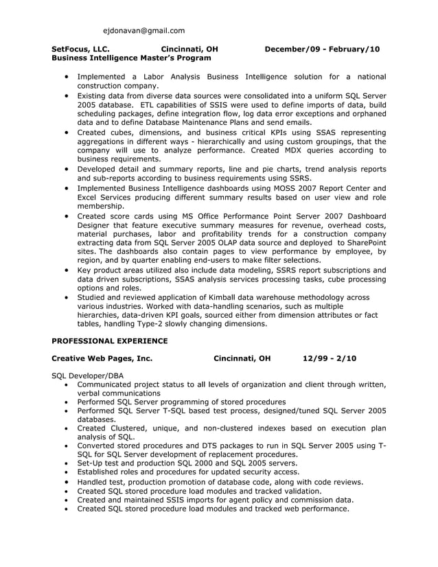 Bi Resume Ejd | DOC | Databases | Computer Software and Applications