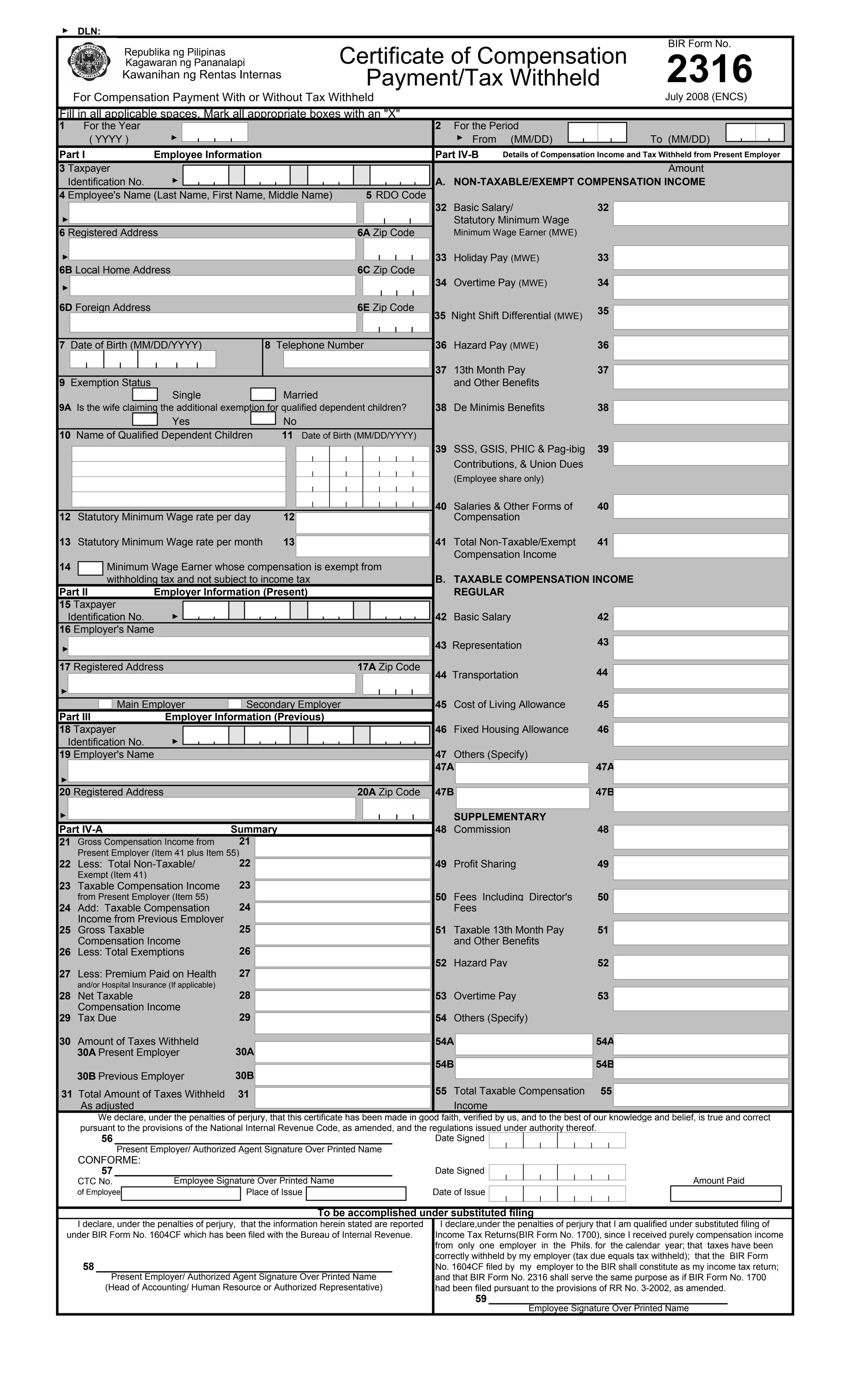 Bir form 2316 | PDF