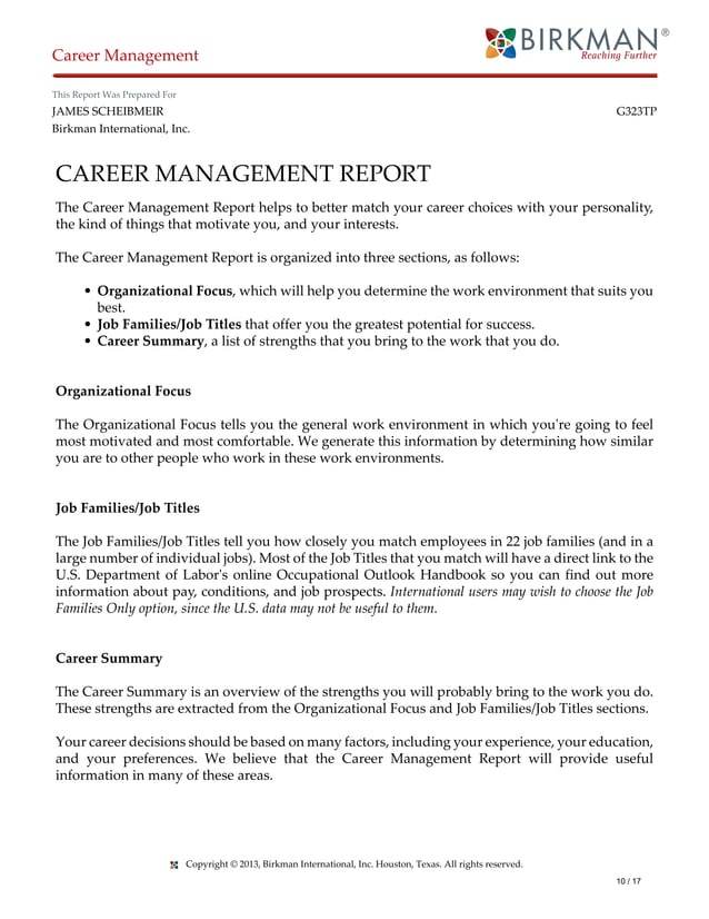 Birkman - Scheibmeir Results | PDF