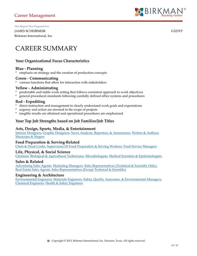 Birkman - Scheibmeir Results | PDF