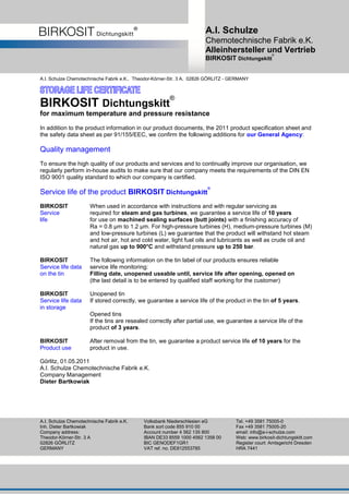 Birkosit Product Safety Data Sheets, May 2011 version | PDF