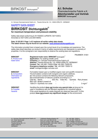 Birkosit Product Safety Data Sheets, May 2011 version | PDF