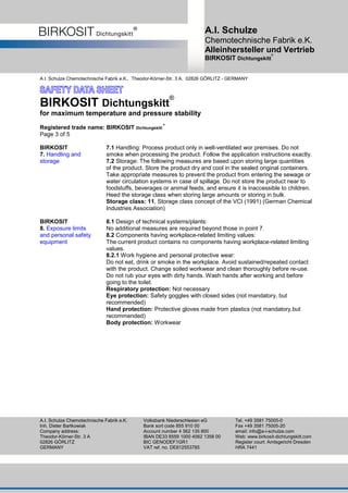 Birkosit Product Safety Data Sheets, May 2011 version | PDF