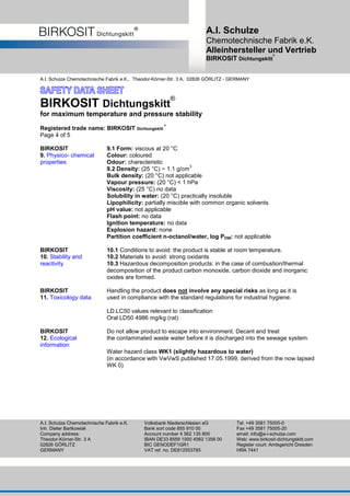 Birkosit Product Safety Data Sheets, May 2011 version | PDF