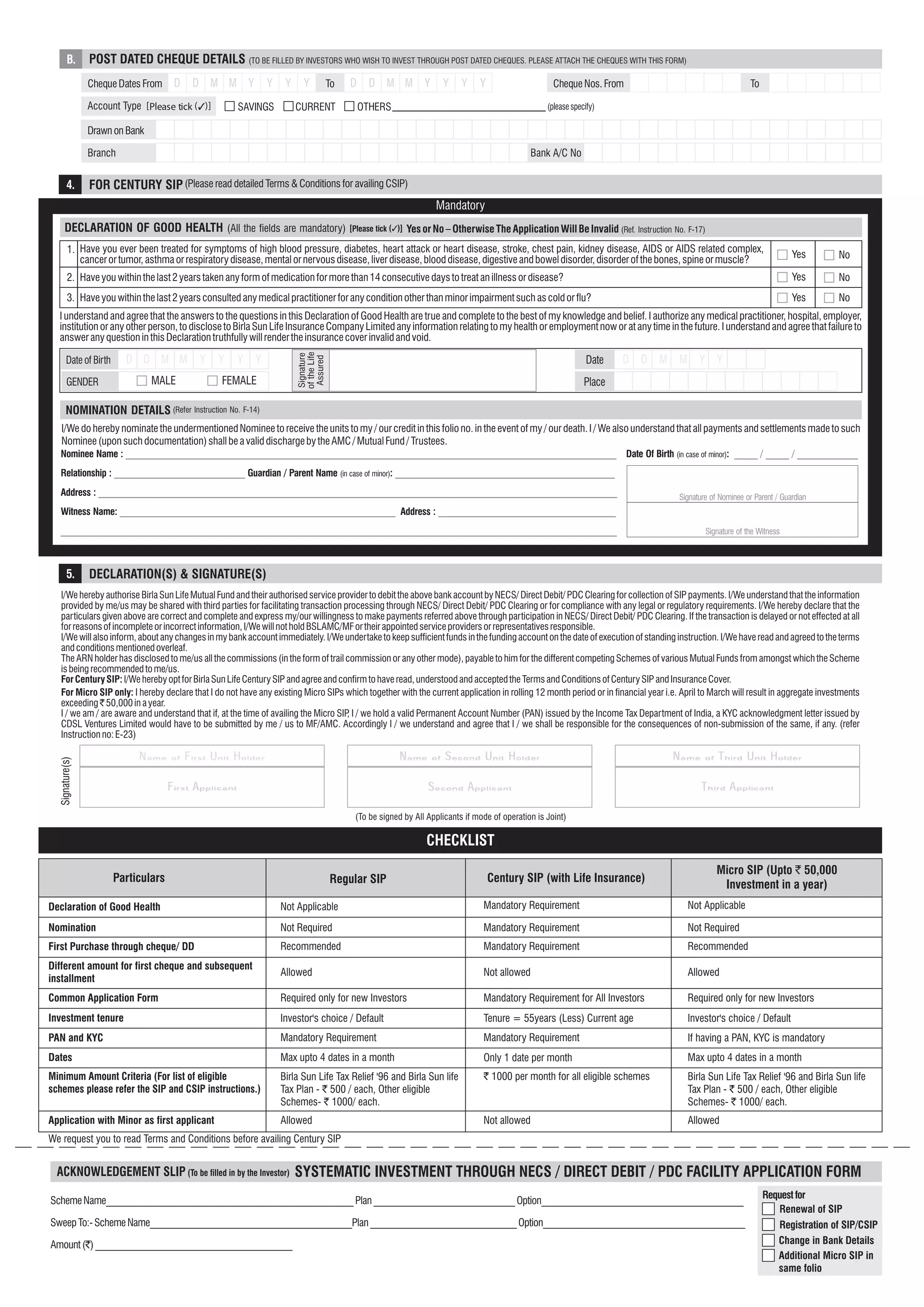 Birla sun life tax plan application form | PDF