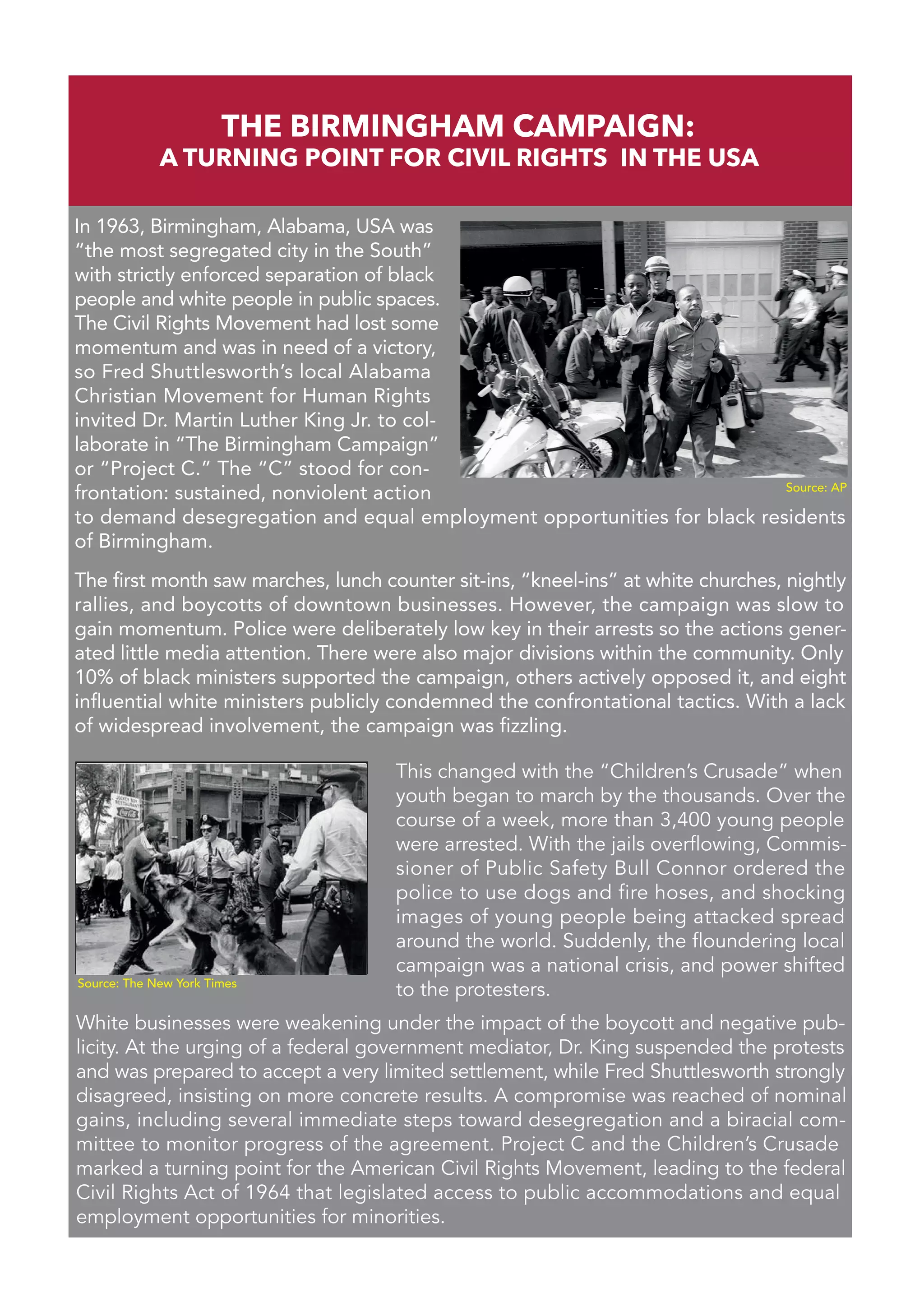 THE BIRMINGHAM CAMPAIGN: A TURNING POINT FOR CIVIL RIGHTS IN THE USA | PDF