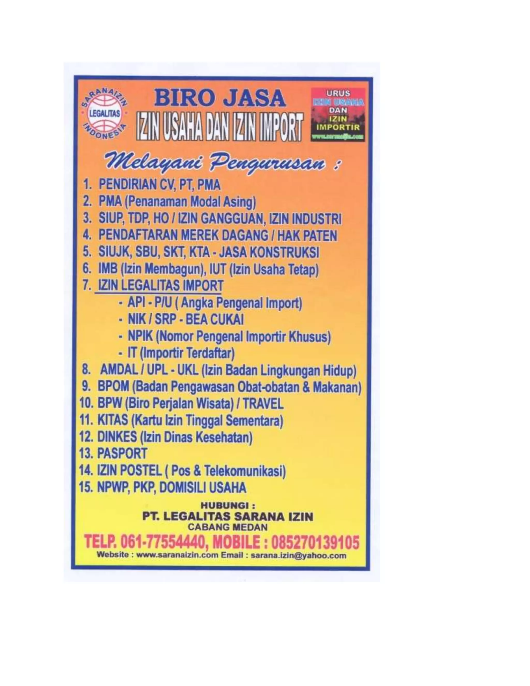JASA URUS IZIN IMPORT BARANG, IZIN USAHA PT, CV, UD MEDAN DAN ...