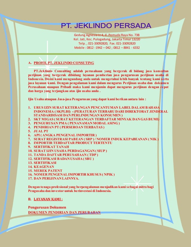 Biro jasa urus dokumen IUT,ITKA,SIUP,TDP | PDF