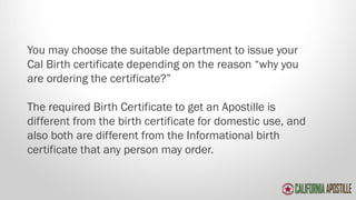 Your Guide to Get your Birth certificate apostilled in California | PPT