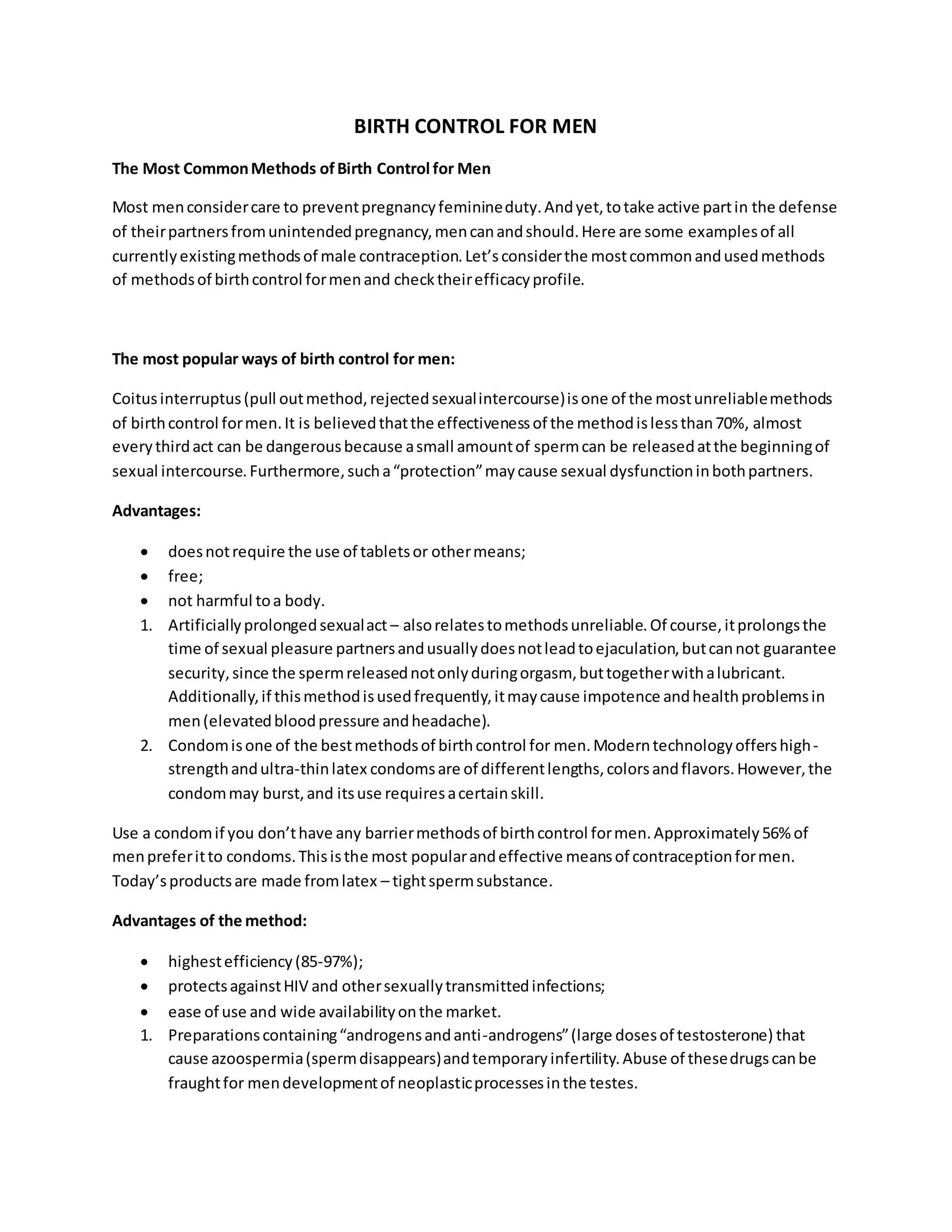 Birth control for men | DOCX