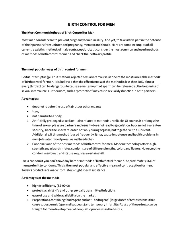 Birth control for men | DOCX