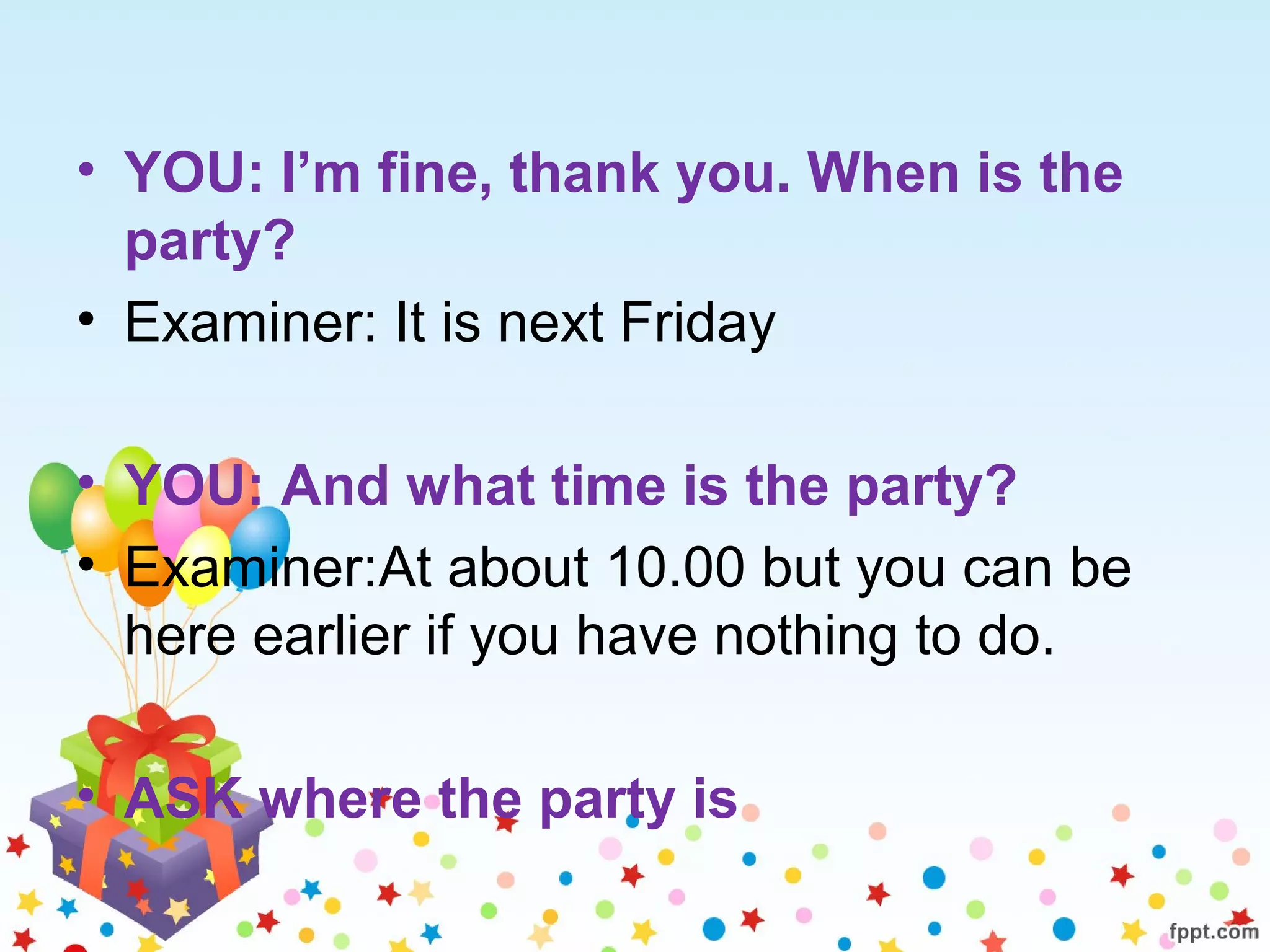 ROLE PLAY: INVITATION TO GO TO A PARTY | PPT