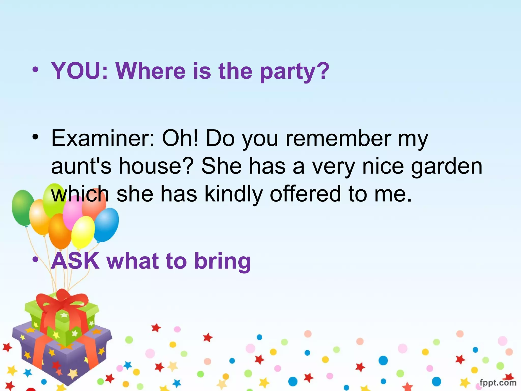 ROLE PLAY: INVITATION TO GO TO A PARTY | PPT