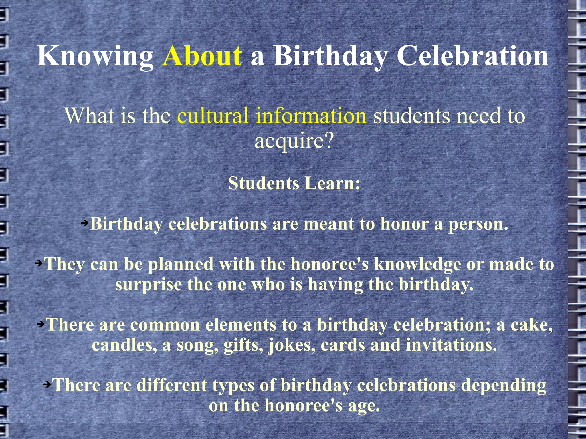 Culture Learning and Teaching; A Birthday | PPT