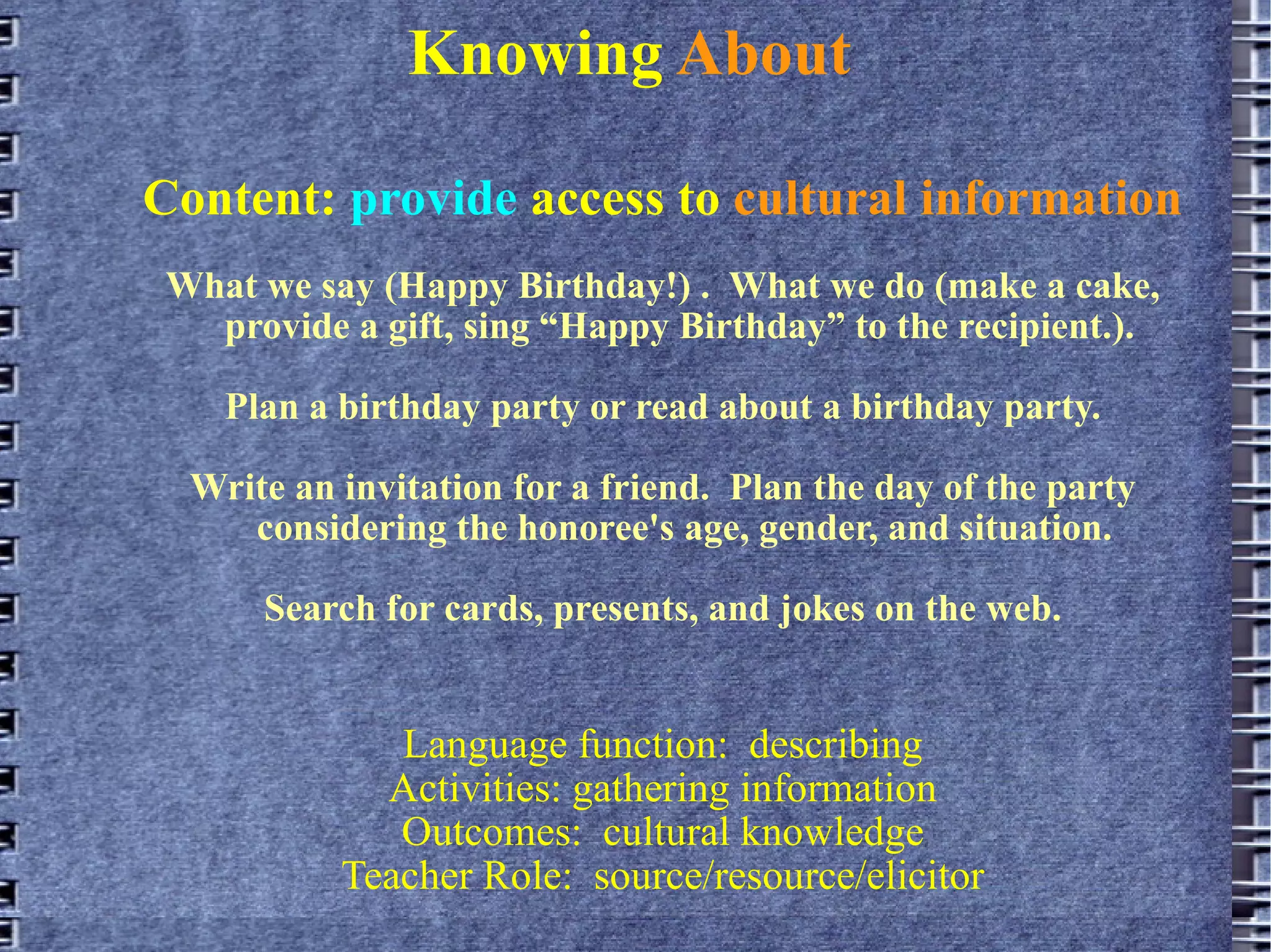 Culture Learning and Teaching; A Birthday | PPT