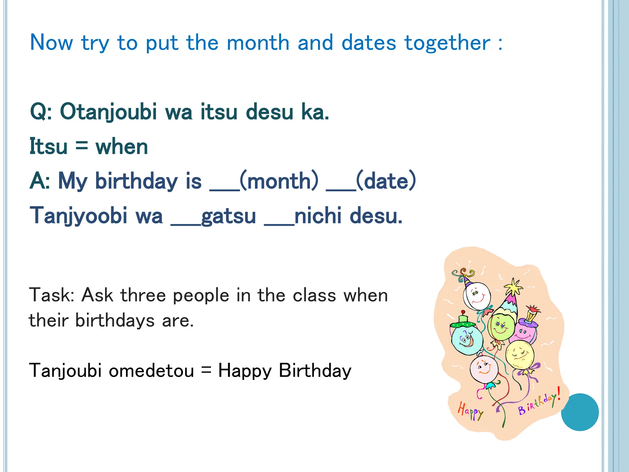 Expressing Birthdays in Japanese - Vocabulary and Grammar | PPT