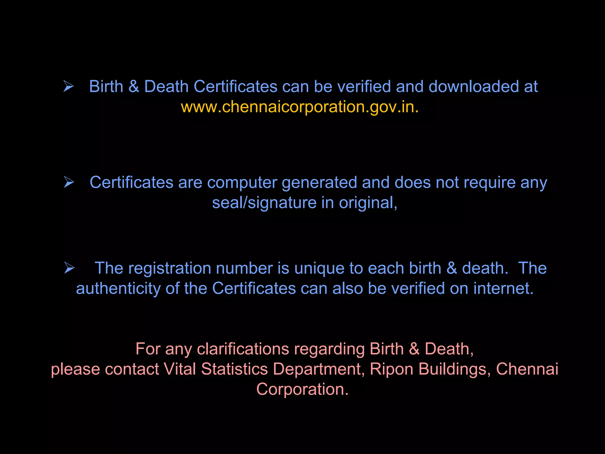 Birth & death corporation of chennai | PPT