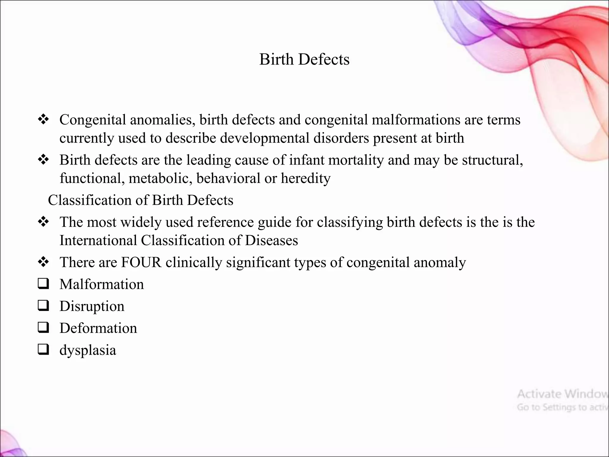 Birth defect system according to System wise in that Respiratory System ...