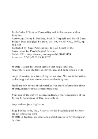 Birth Order Effects on Personality and Achievement within.docx
