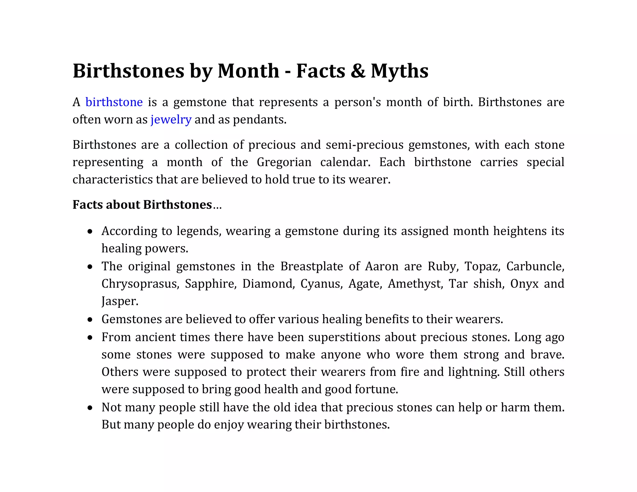 Birthstones by Month - Facts and Myths | PDF