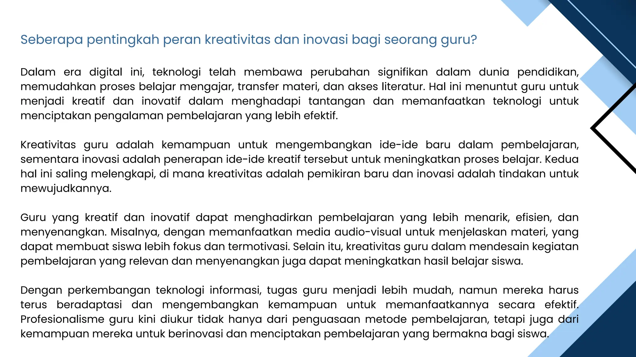 Inovasi Dan Kreativitas Guru Dalam Pembelajaran | PDF
