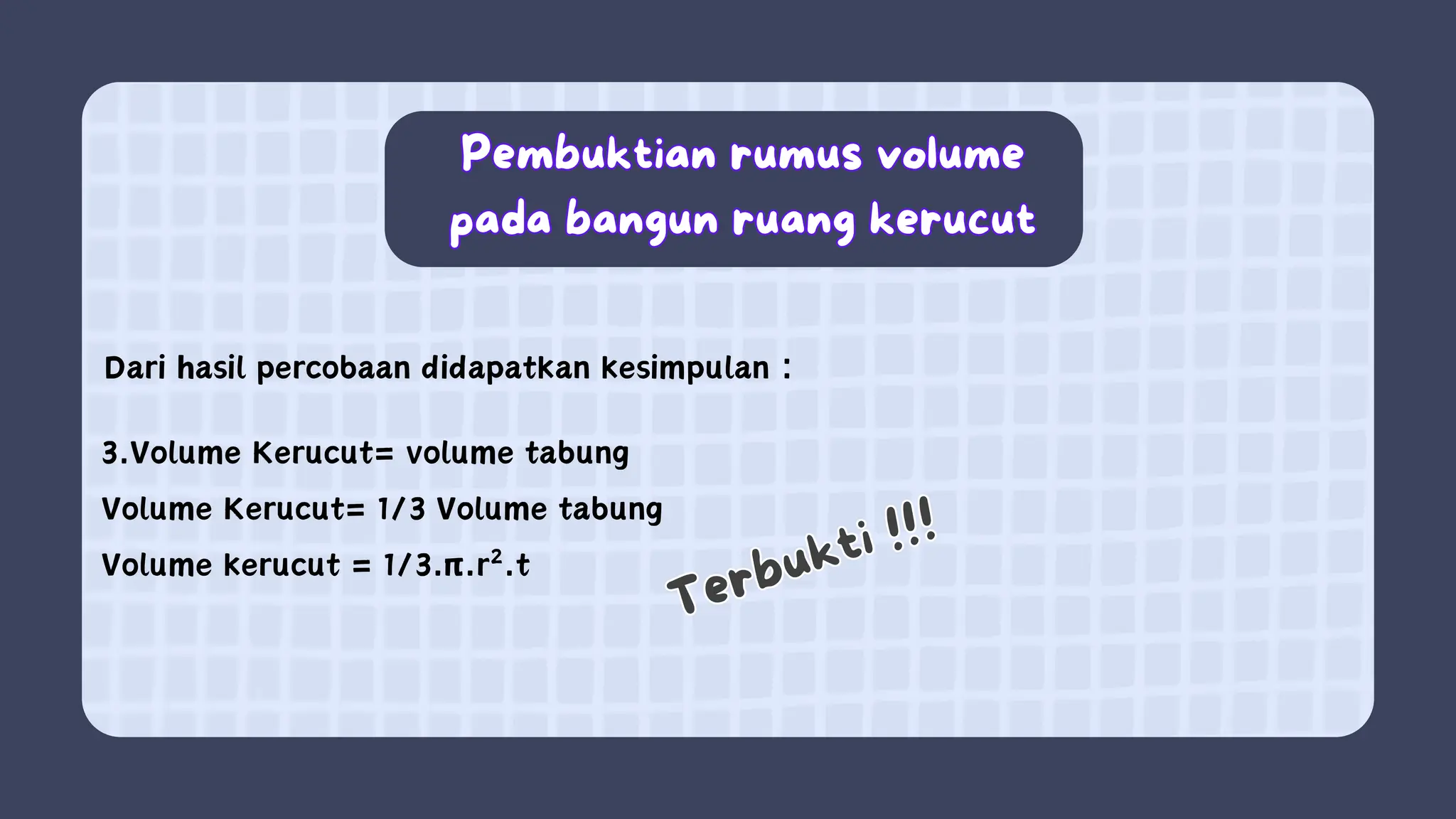 Pembuktian rumus volume dan luas permukaan bangung ruang Tabung, Limas ...