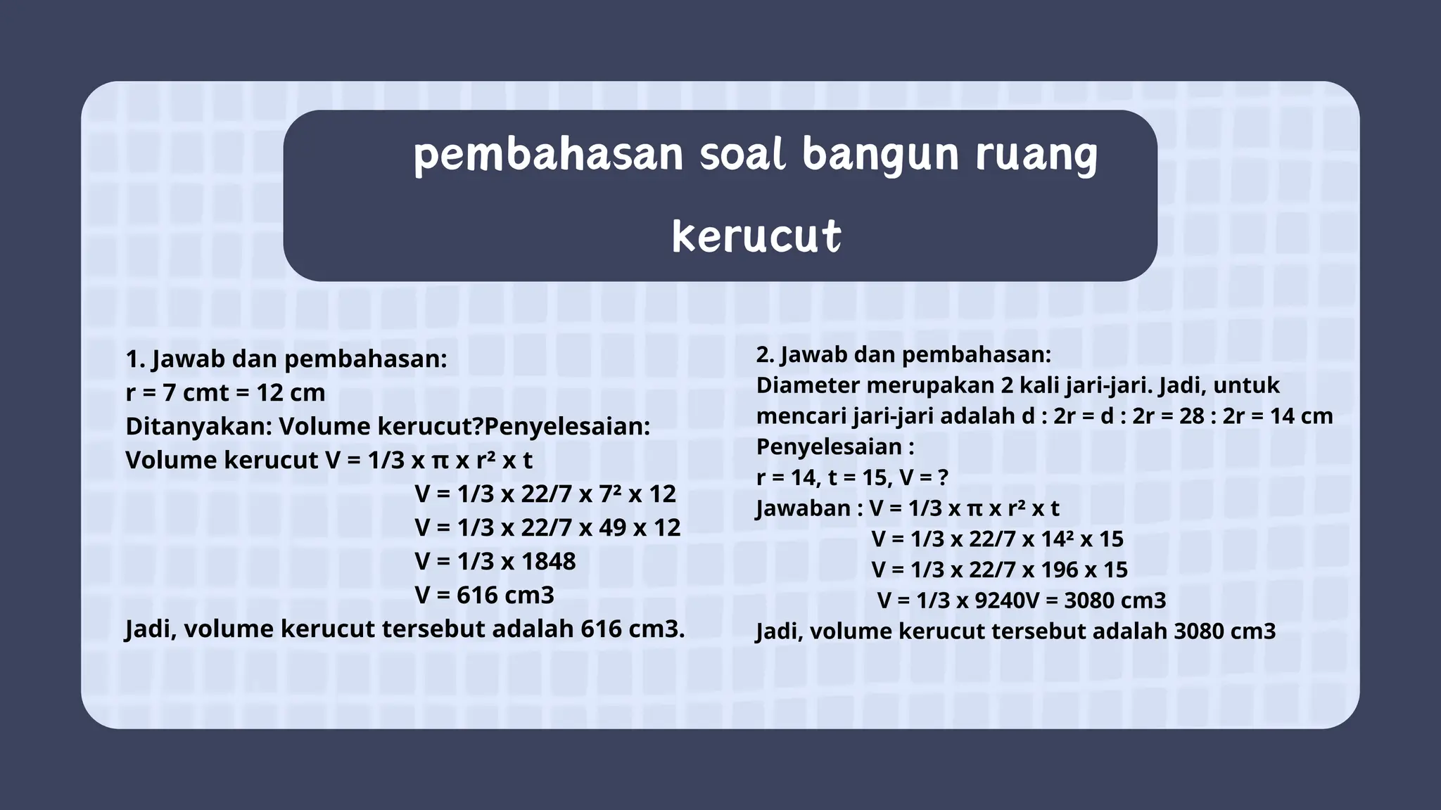 Pembuktian rumus volume dan luas permukaan bangung ruang Tabung, Limas ...