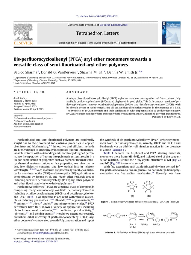 Bis-perfluorocycloalkenyl (PFCA) aryl ether monomers towards a ...