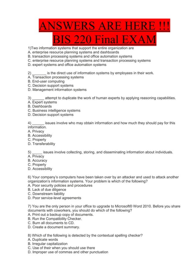 Bis 220 final exam | PDF