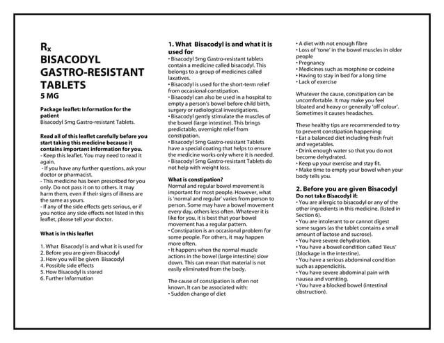 Bisacodyl 5mg gastro resistant tablets pil, taj pharmaceuticals. | PPT