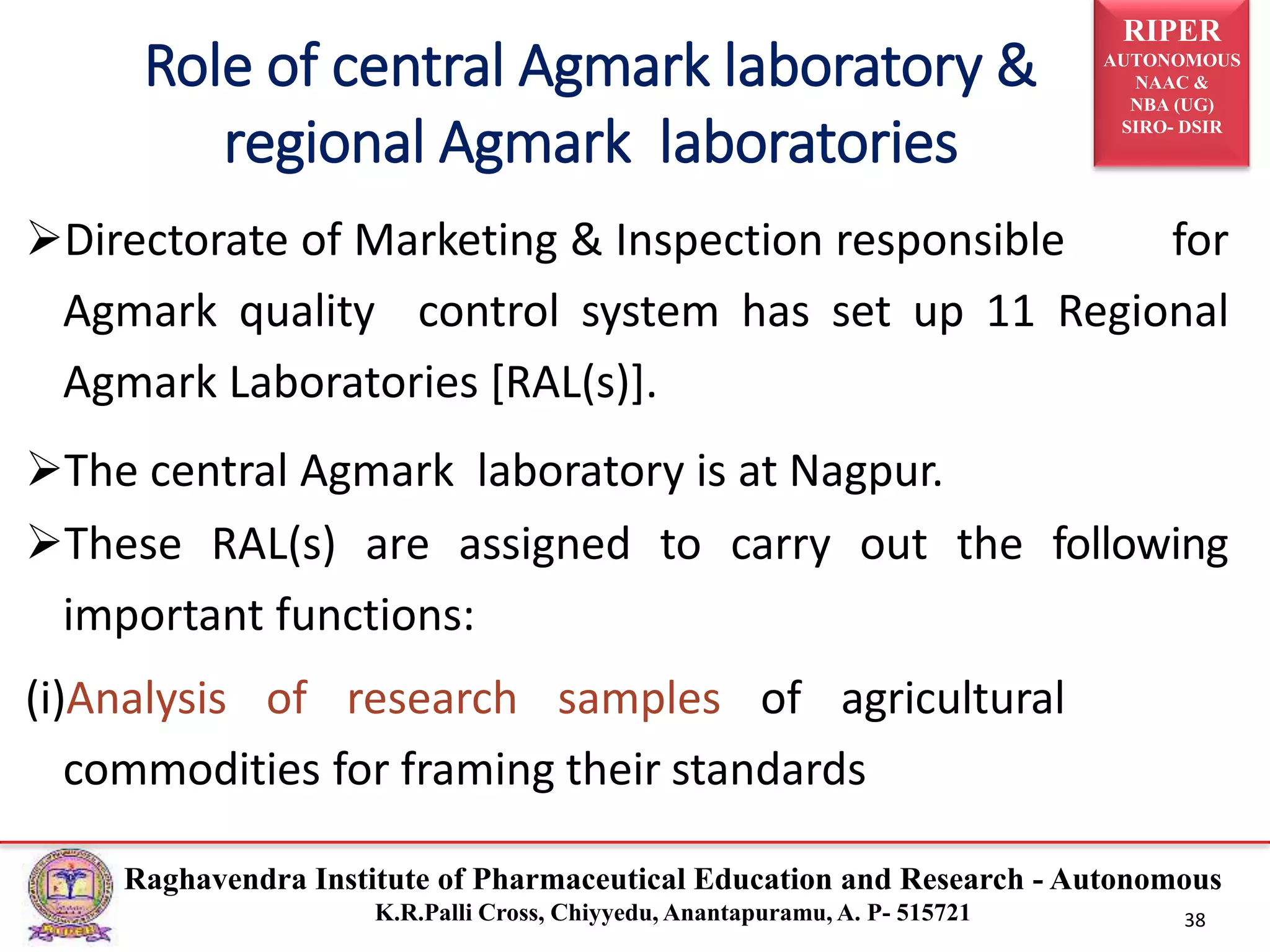 Legislation Regulation of Food Products as per BSI and Agmark. | PPTX