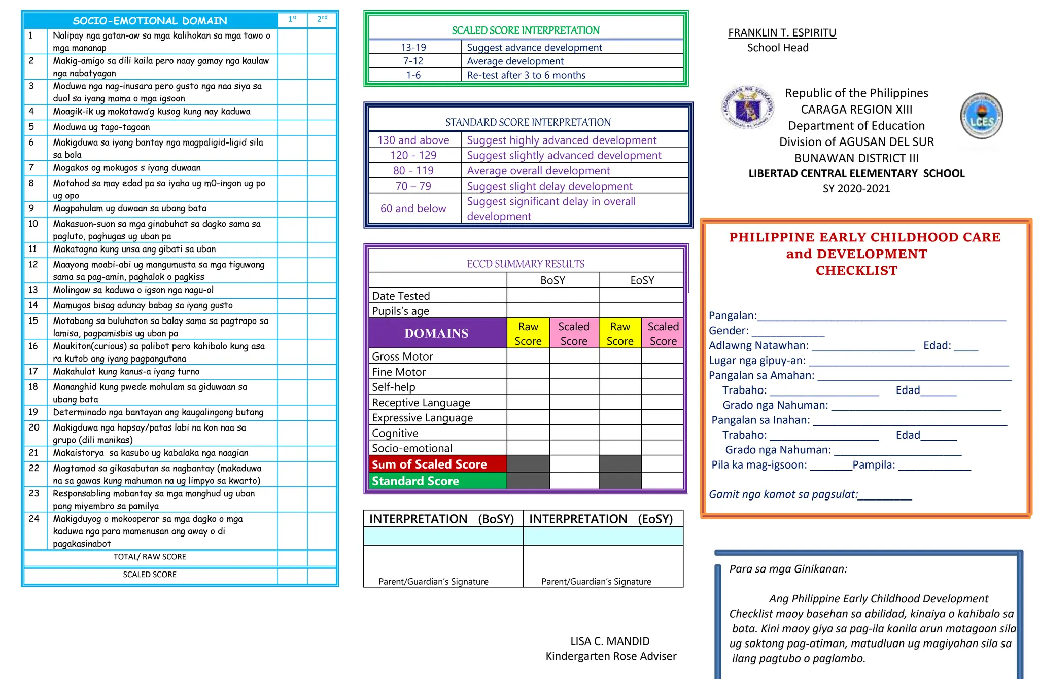 BISAYA ECCD for the kindergarten pupils. | DOCX