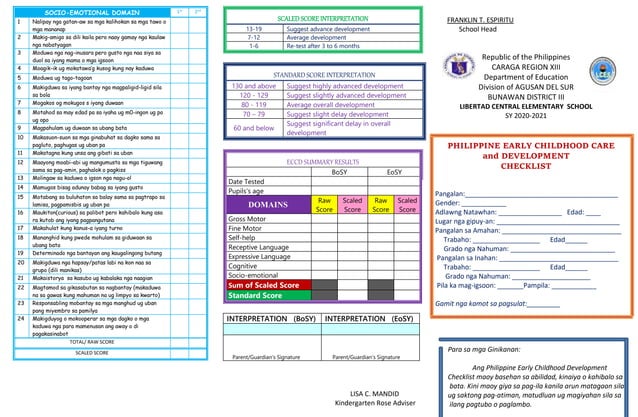 BISAYA ECCD for the kindergarten pupils. | DOCX