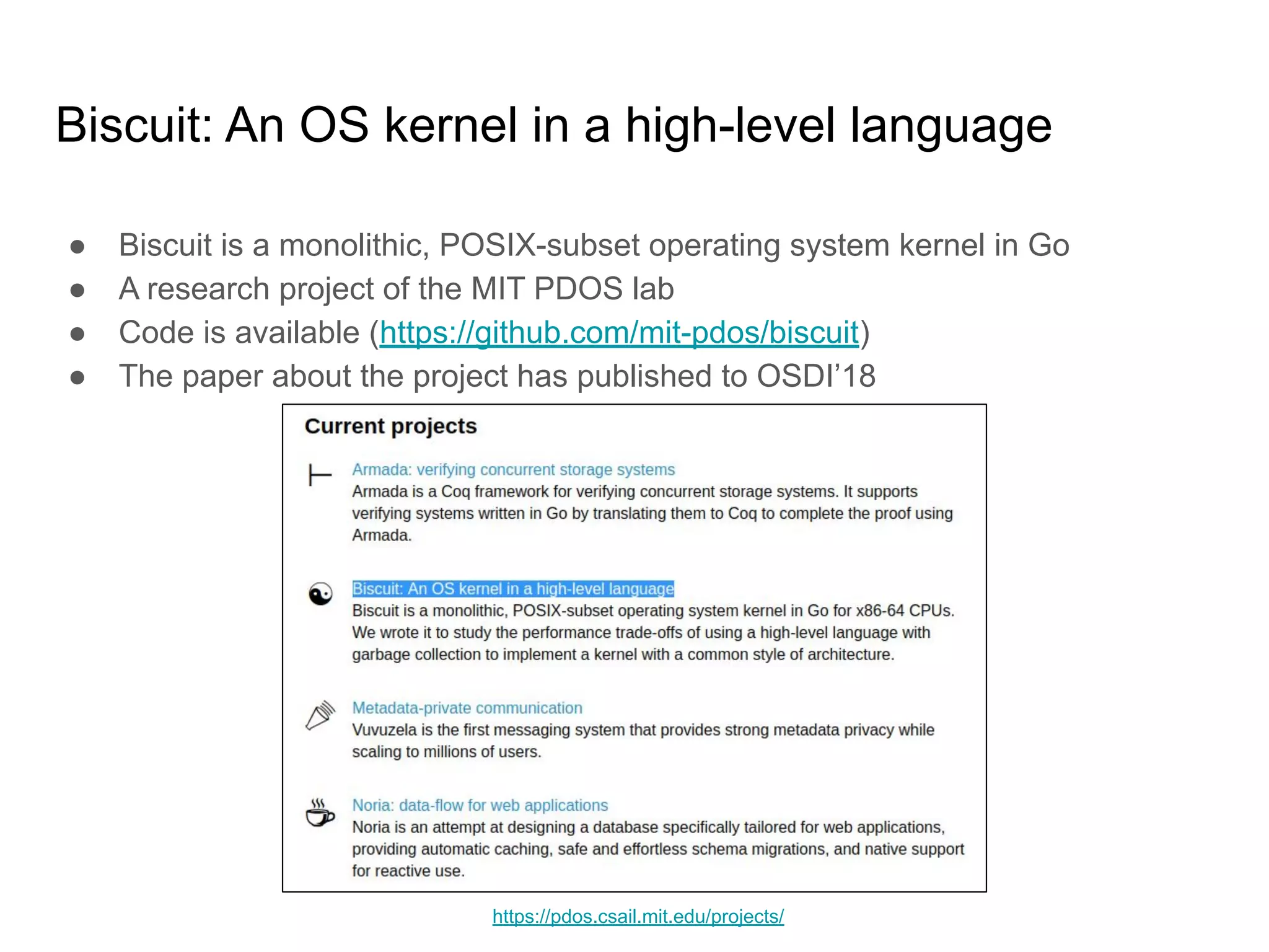 Biscuit: an operating system written in go | PDF